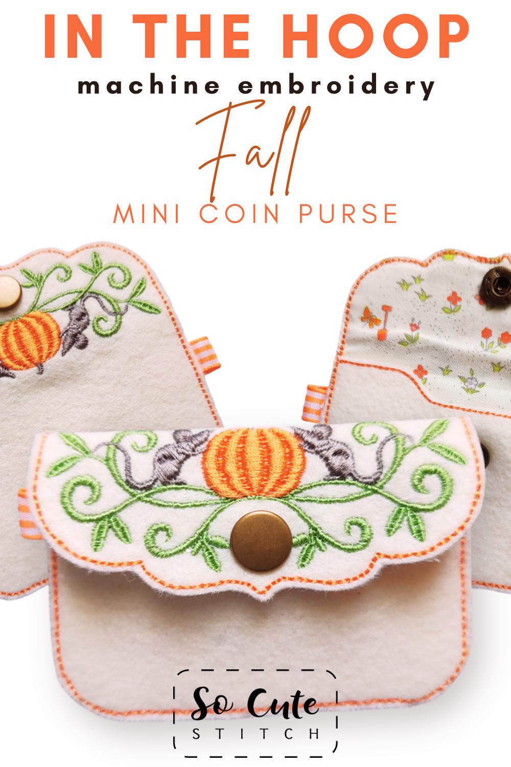 In-the-hoop Embroidery Design: Autumn Pumpkin & Mice Coin Purse for 4x4 ...