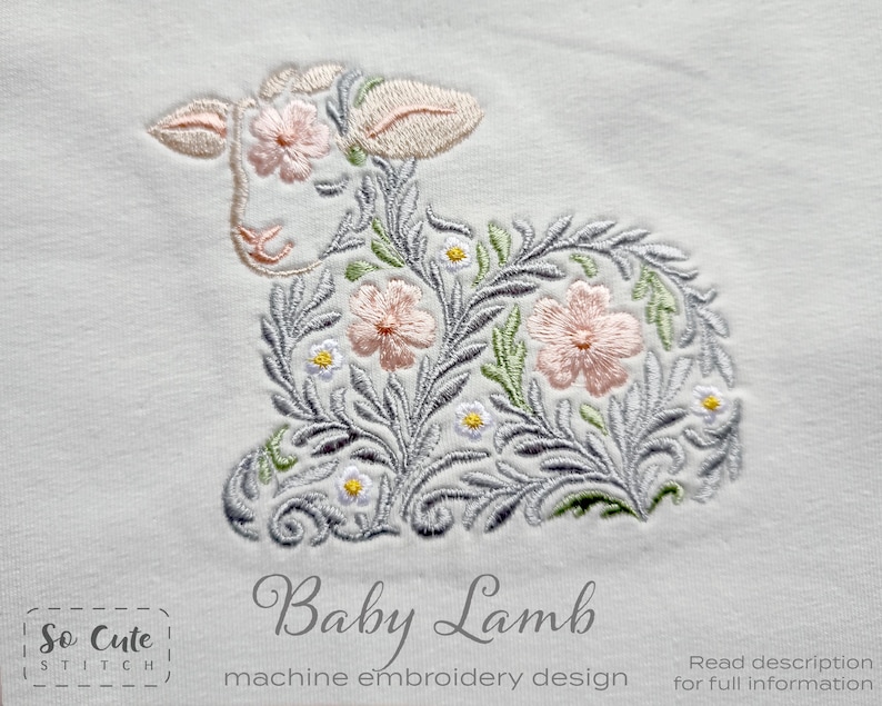 Baby Lamb Floral Machine Embroidery Design - for 4x4, 5x7, 6x10 Hoops ...