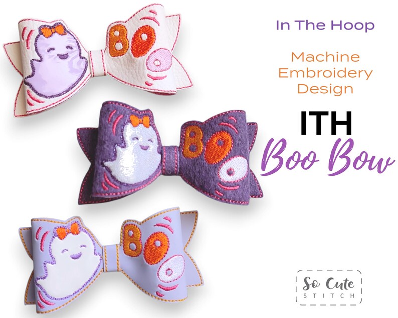 ITH Ghost Boo Hair Bow Embroidery Design: Spooky in the Hoop Project ...