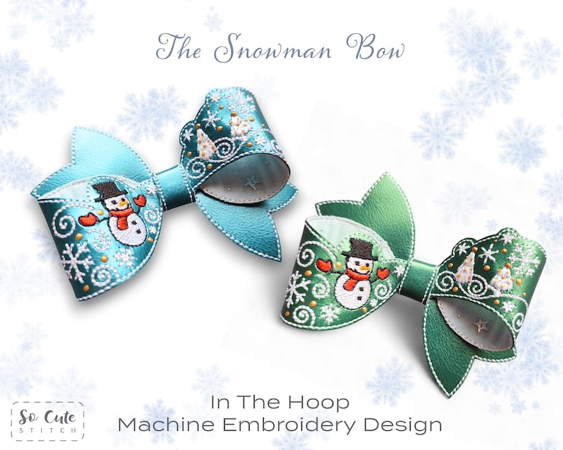 ITH Snowman Hair Bow Embroidery Design - Machine Files for DIY ...