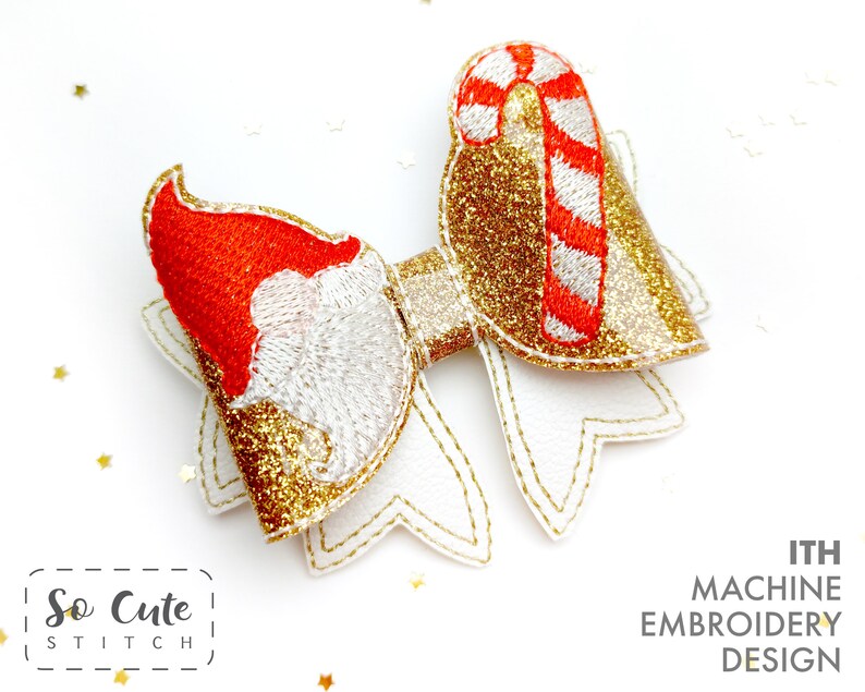 ITH Hair Bow Embroidery Design in the Hoop Christmas Gnome & - Etsy