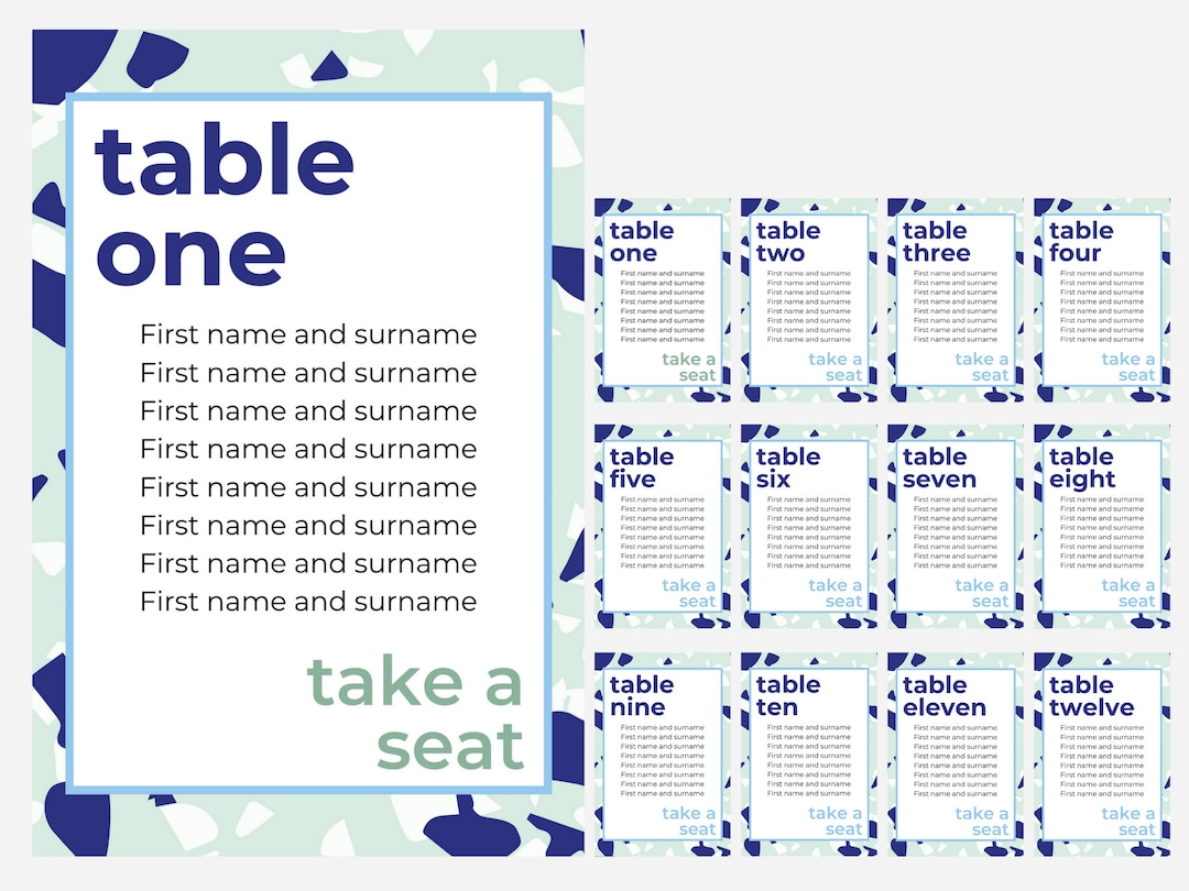 Modern Blue Wedding Seating Plan Wedding Signage, Wedding Table Plan ...