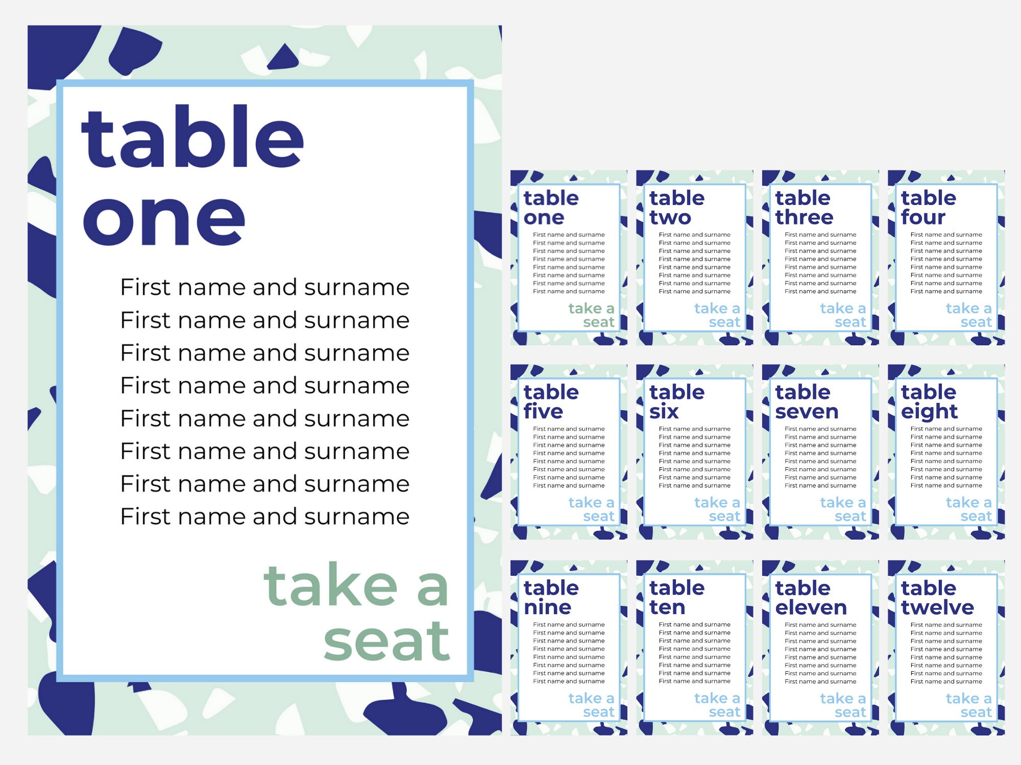 Modern Blue Wedding Seating Plan Wedding Signage, Wedding Table Plan ...