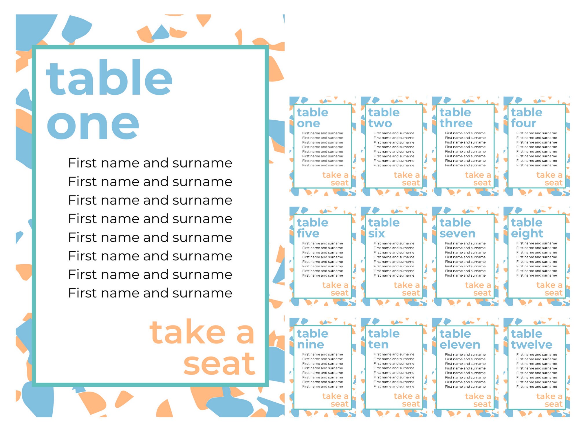 Terrazzo Find Your Seat Sign With Seating Names, Wedding Table Numbers ...