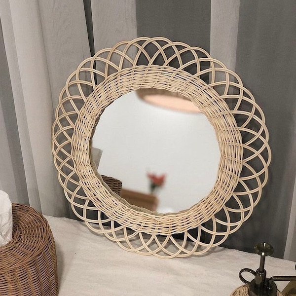 Round Wicker Mirror - Etsy