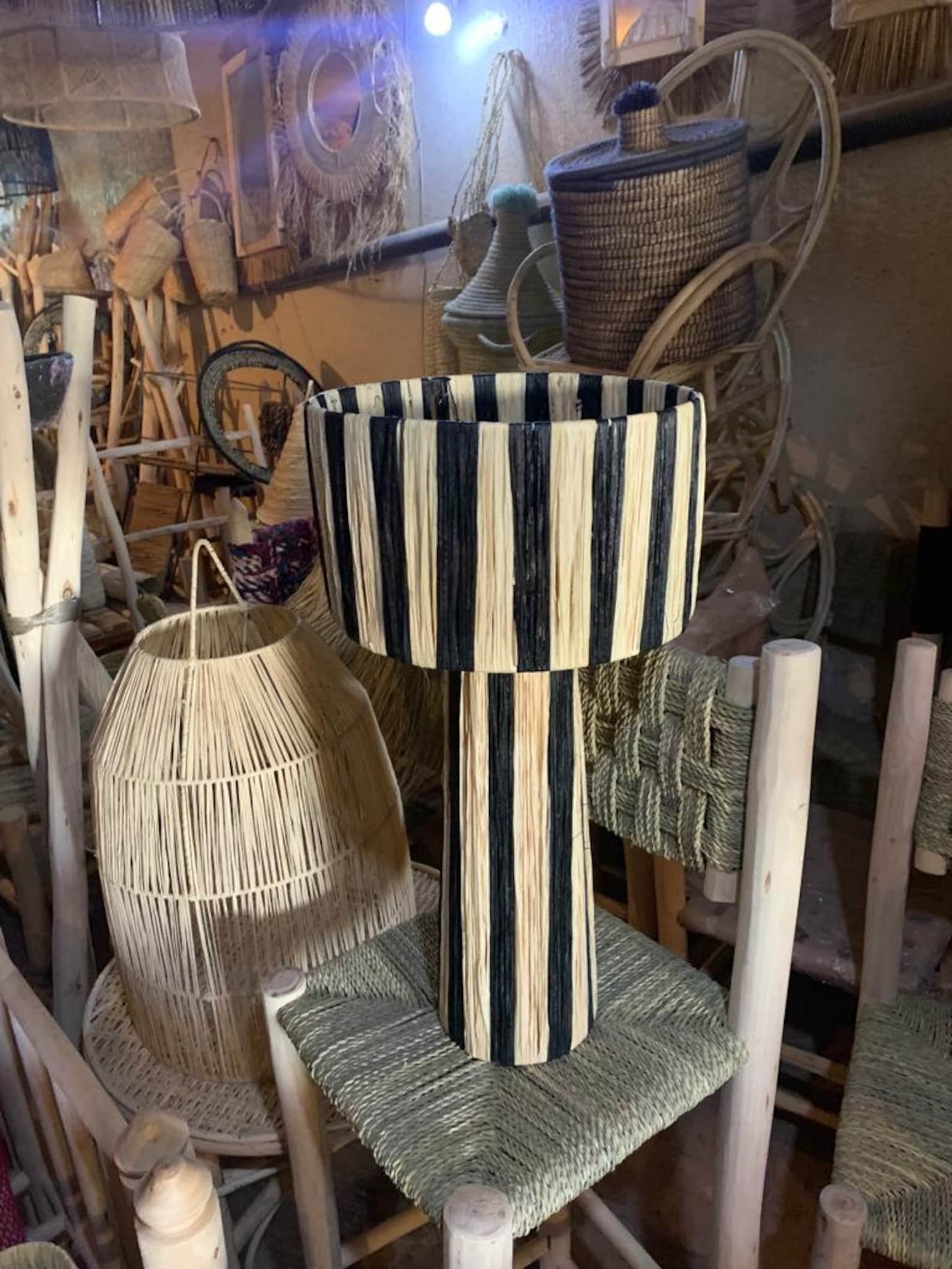 Natural and Black Raffia Lamp Raffia Lampshade TABLE - Etsy