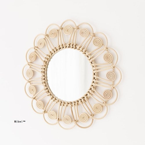 Dual Tone Round Rattan Mirror Boho Natural Wall Decor - Etsy
