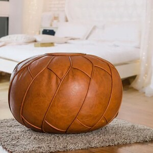 50%OFF moroccan Leather Pouf, Round Pouf, Berber Pouf, Tan Pouf, Round ...