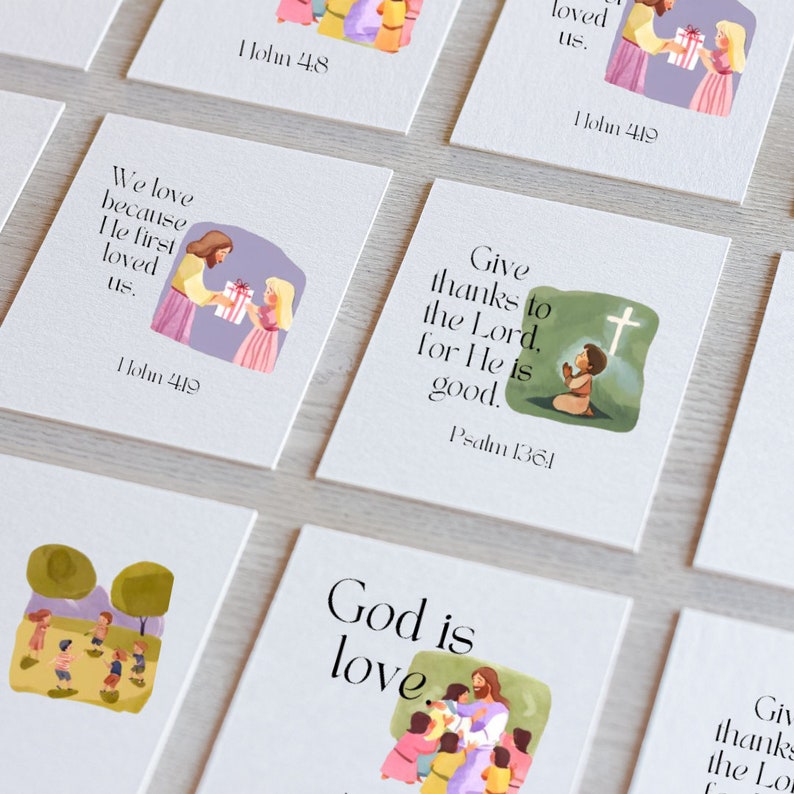 Printable Children's Bible Verse Memory Cards-set of 4-god's Love Theme ...