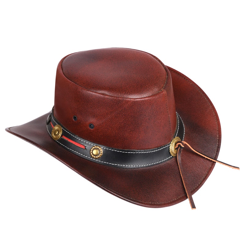 Leather Cowboy Hat for Men Western Style Cowboy Outback Antique Hat in ...