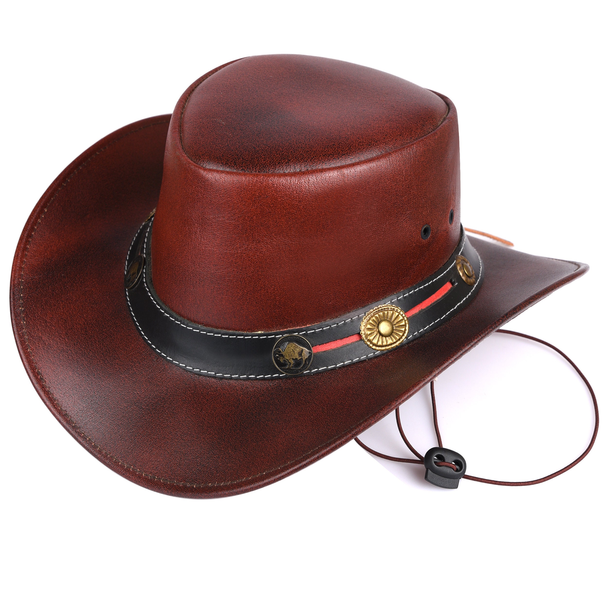 Leather Cowboy Hat for Men Western Style Cowboy Outback Antique Hat in ...
