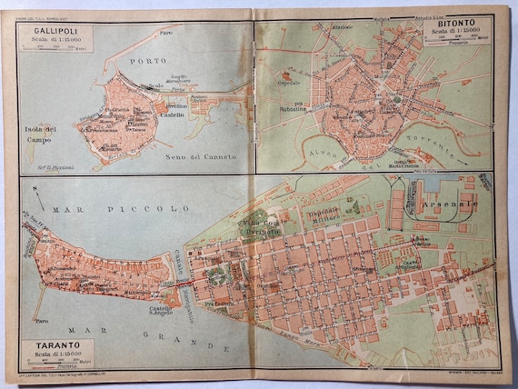 Gallipoli Taranto Map Original Document From 1927 in Perfect - Etsy