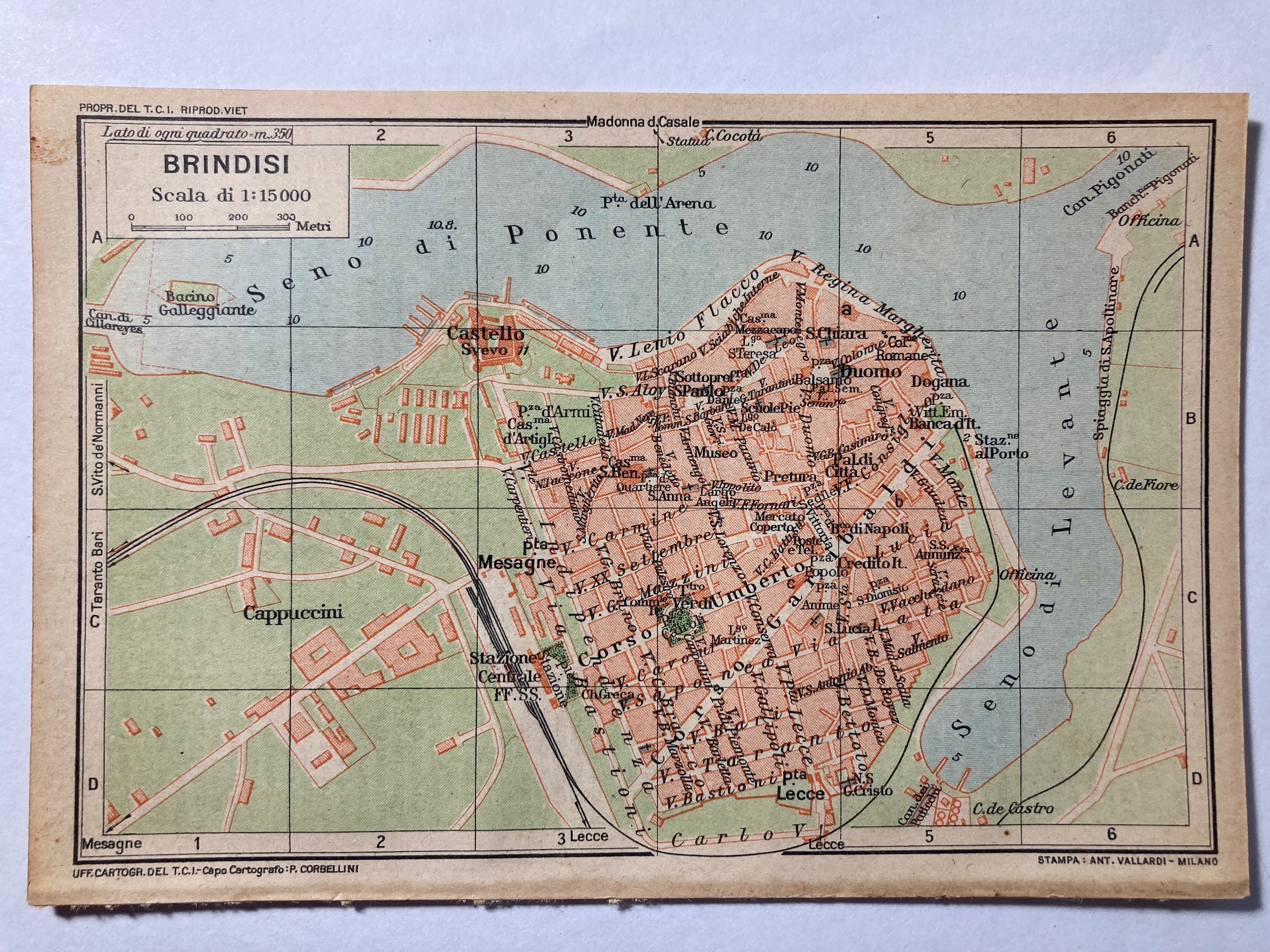 Brindisi Map, Vintage, Original Document From 1927 in Perfect Condition ...