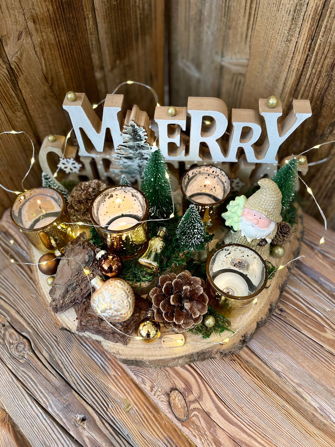 Gold Advent Wreath on Tree Discchristmas Table Decoration - Etsy