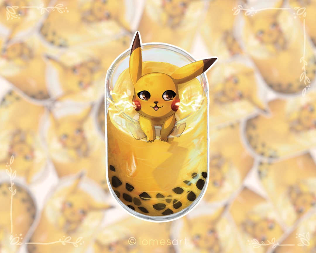 Pikachu Vinyl Sticker Mango Boba Bubble Tea Print Fanart Pokemon Gift ...