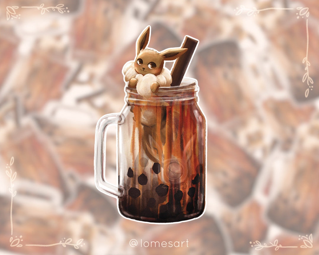 Eevee Vinyl Sticker Boba Bubble Tea Print Fanart Pokemon Gift ...