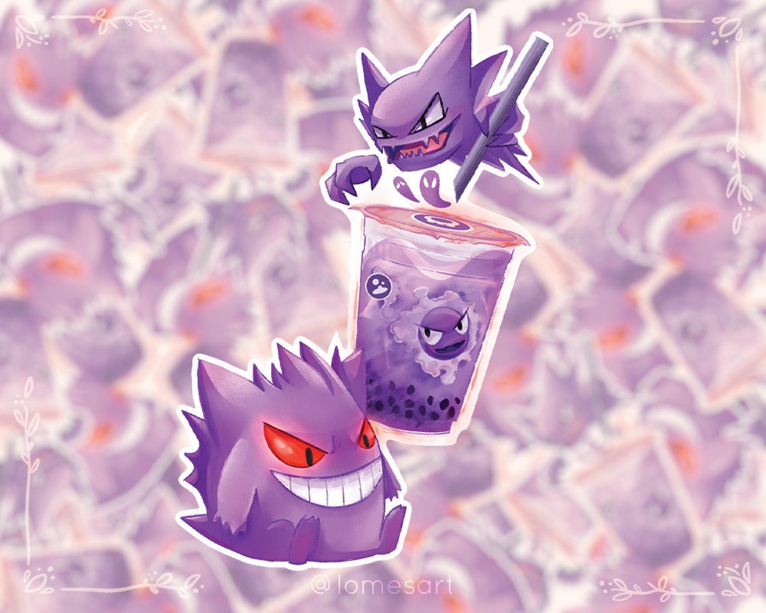 Gengar Haunter Gastly Gigamax Vinyl Sticker Taro Boba Bubble Tea Print ...
