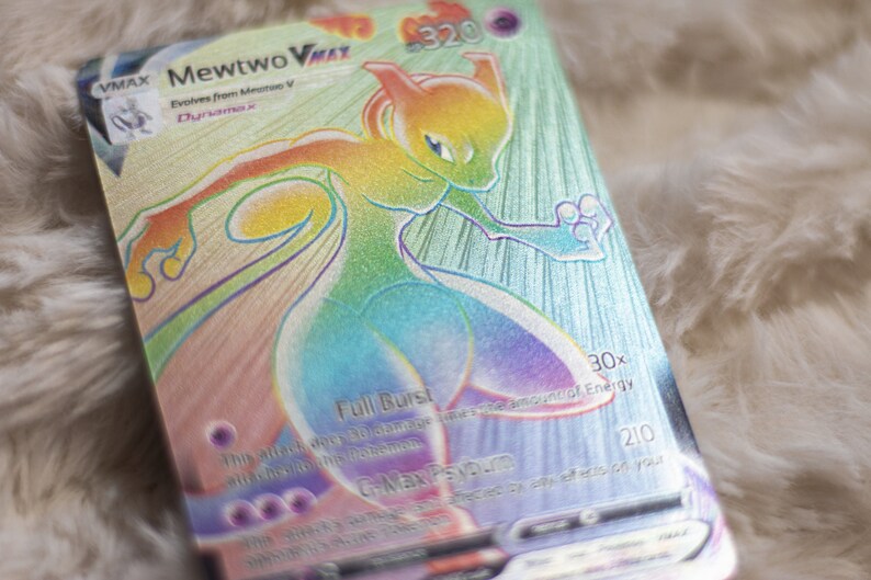 Mewtwo Rainbow Custom Card Textured Glitter Print Fanart - Etsy