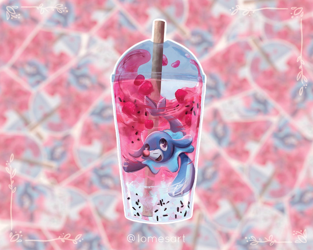 Popplio Vinyl Sticker Dragon Fruit Boba Bubble Tea Print Fanart Pokemon ...