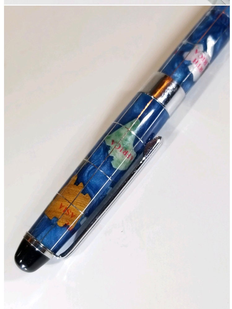 Vintage Collectible Marine Blue Gemstone Globe Pen With Accompanying ...