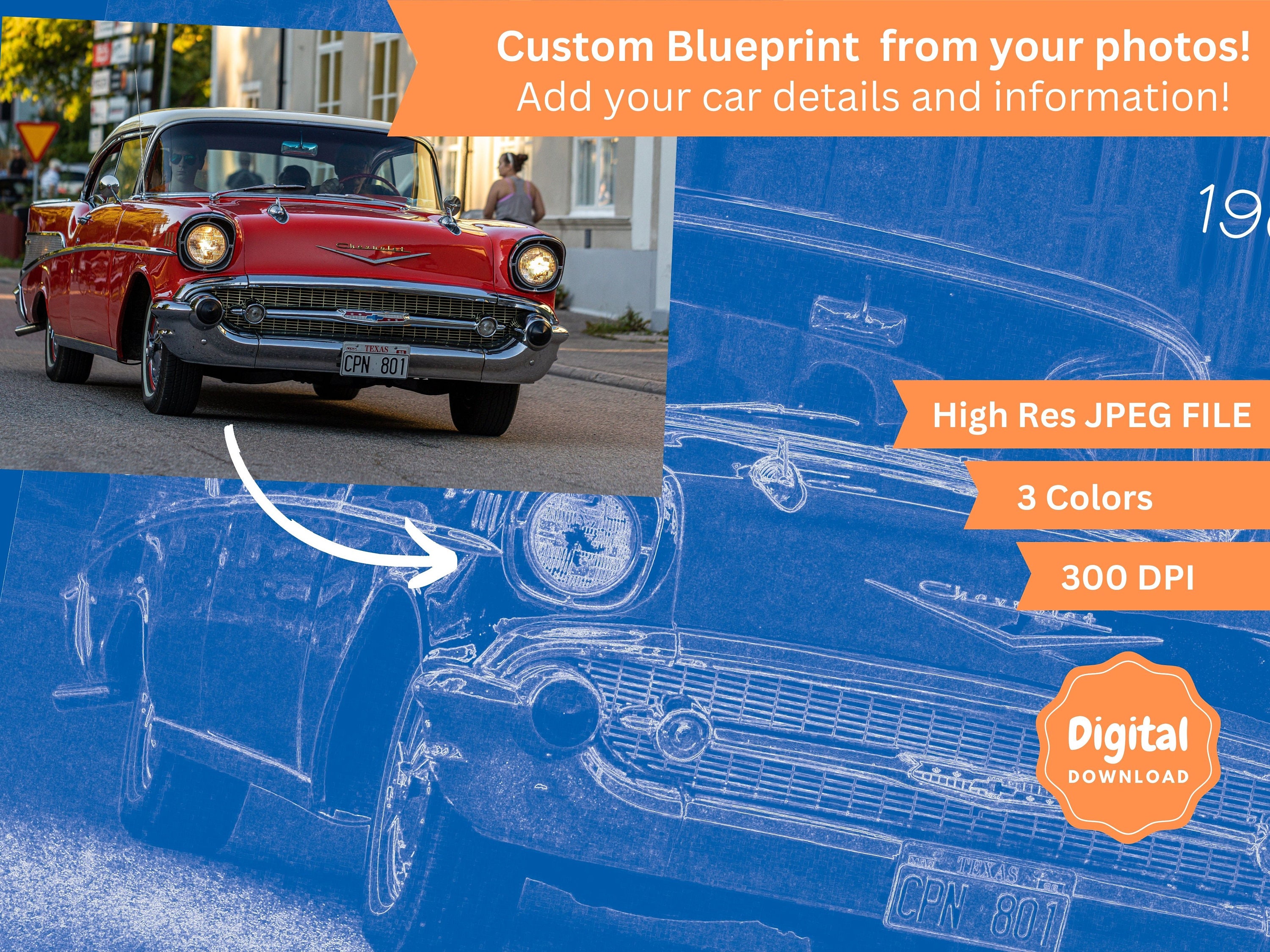 Custom Car Blueprint Poster, Digital Download File. Personalized Car ...