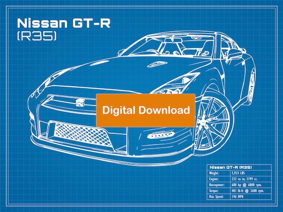 Nissan GT-R R35 Blueprint Poster 18x24 JPEG Image - Etsy Finland