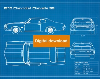 1970 Chevrolet Chevelle SS Blueprint Poster 18x24 JPEG Image File - Etsy