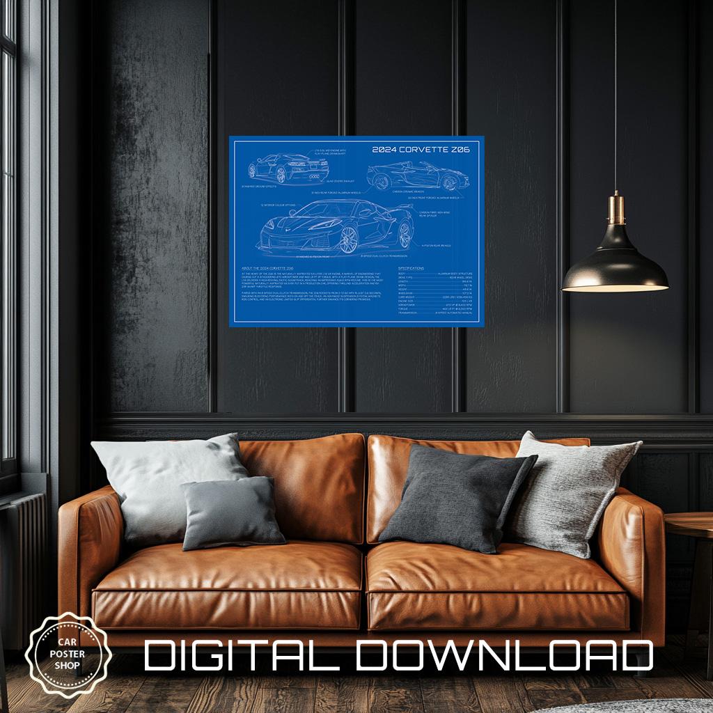 2024 Corvette C8 Z06 Blueprint Poster, Digital Download, High Quality ...