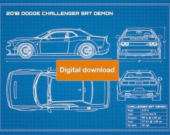 2018 Dodge Challenger SRT Demon Blueprint Poster - Etsy