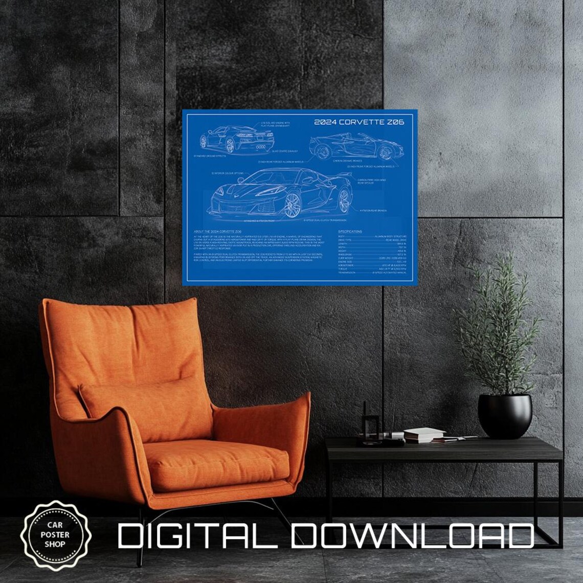 2024 Corvette C8 Z06 Blueprint Poster, Digital Download, High Quality ...