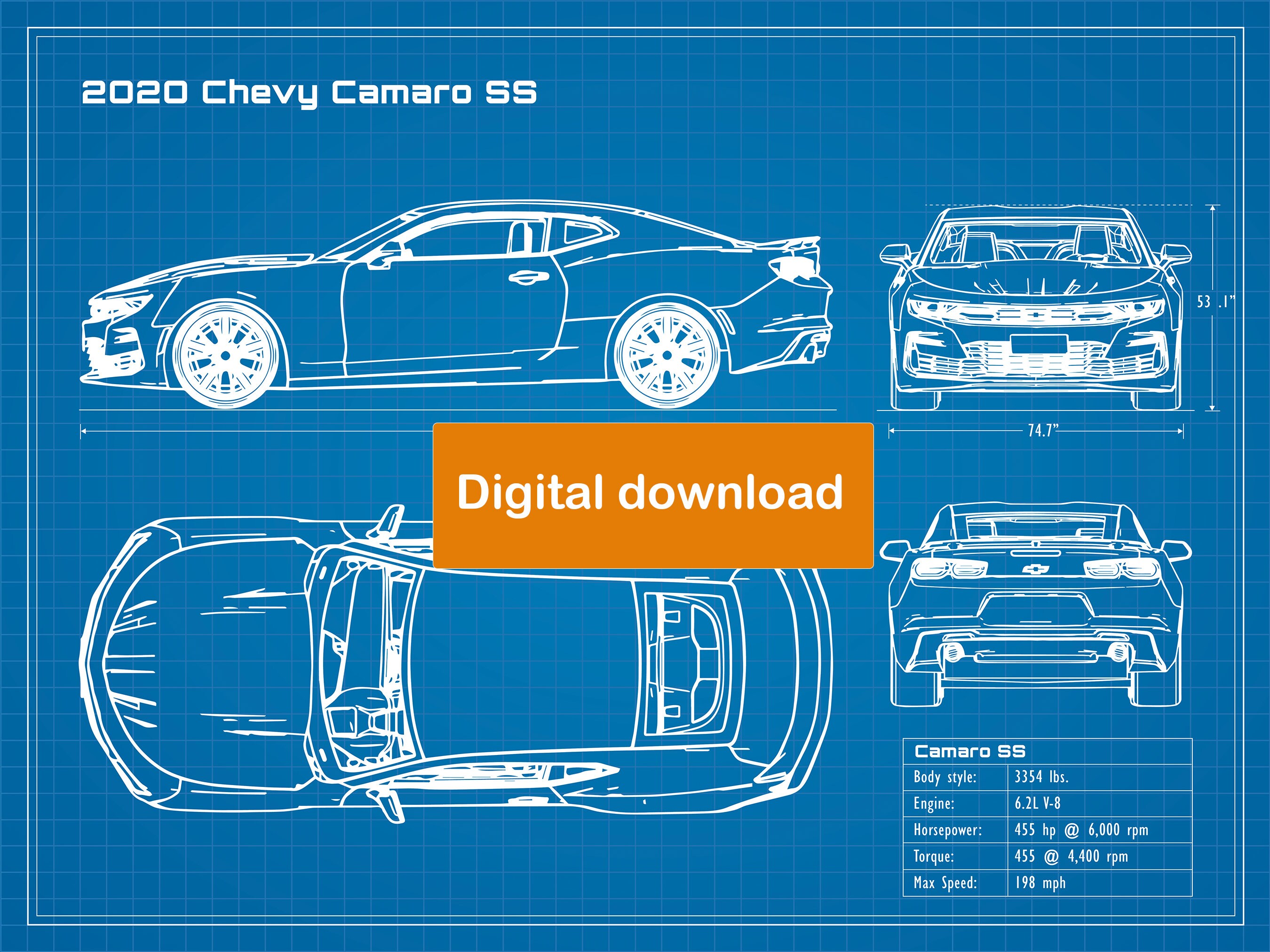 2020 Camaro SS Blueprint Poster 18"x24" (JPEG Image File) - Etsy