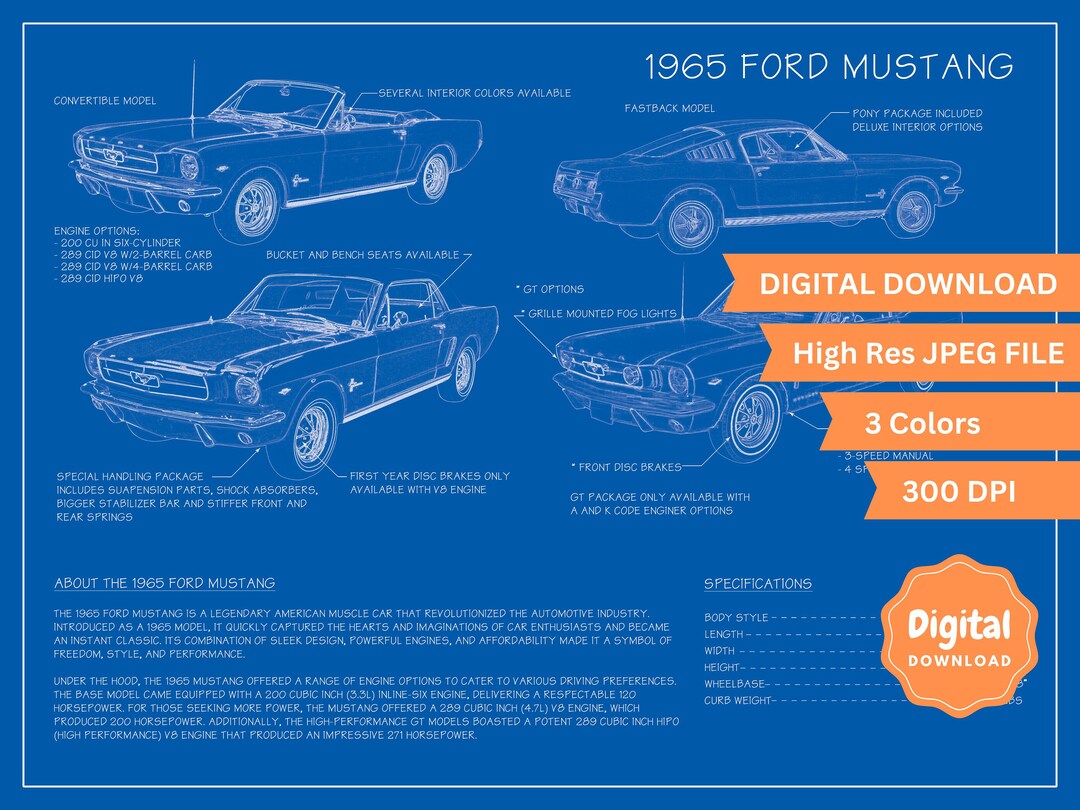 1965 Mustang Blueprint High Resolution JPEG File Digital - Etsy