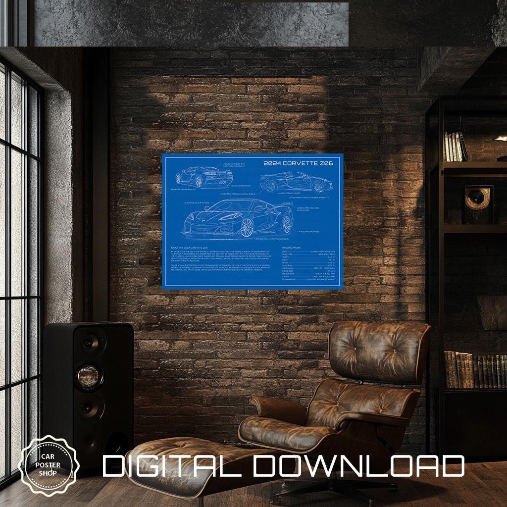 2024 Corvette C8 Z06 Blueprint Poster, Digital Download, High Quality ...