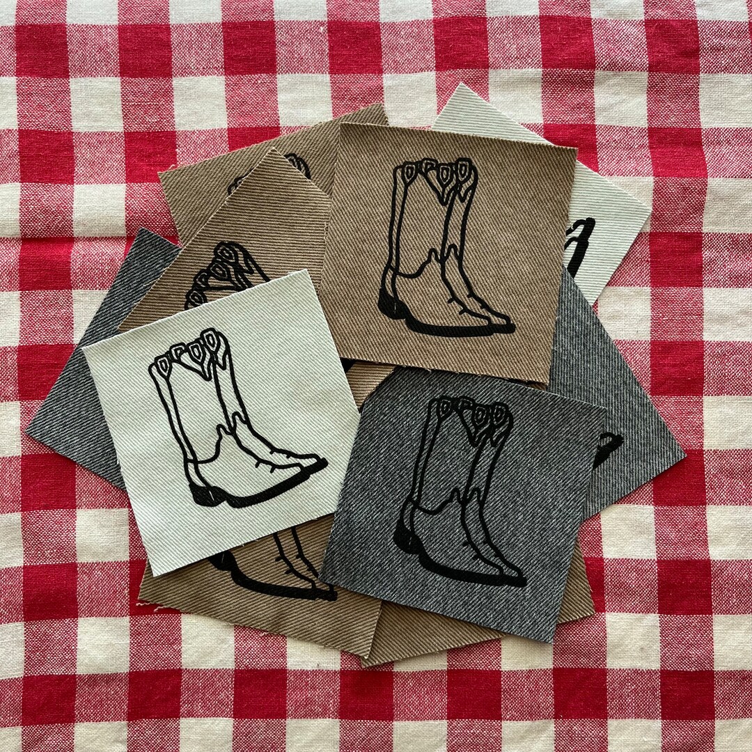 Cowboy Boots Linocut Sew-on Patch - Etsy