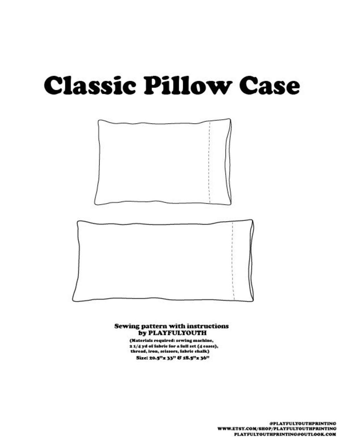 Pillow Case PDF Sewing Pattern Classic - Etsy