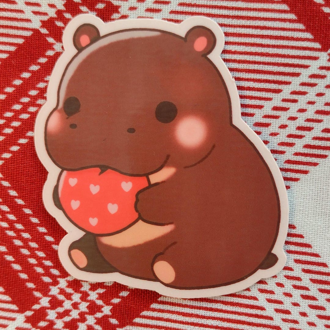 Cute Moo Deng Valentine's Vinyl Sticker Waterproof Water-resistant ...