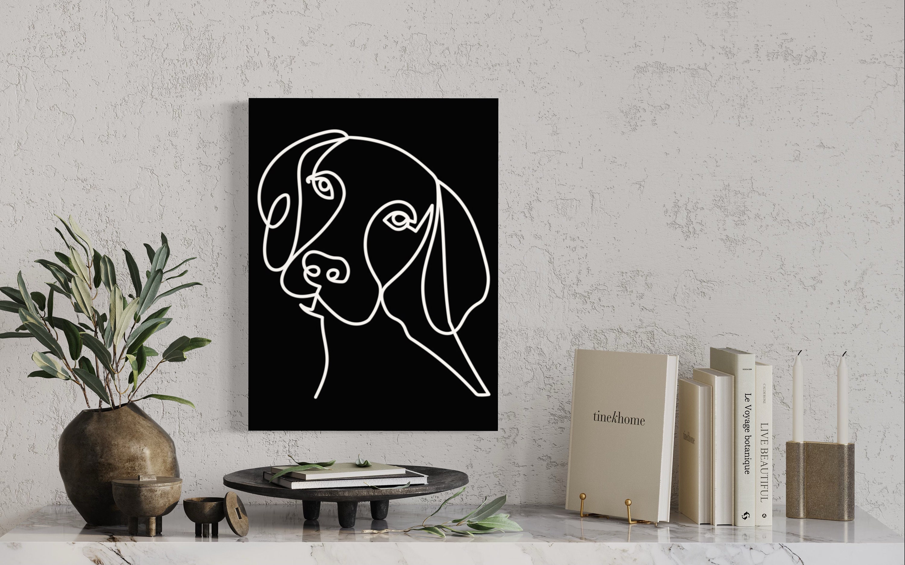 Dog Line Art, Dog Line Drawing Poster, Cute Dog With Long Ears, Dog Art ...