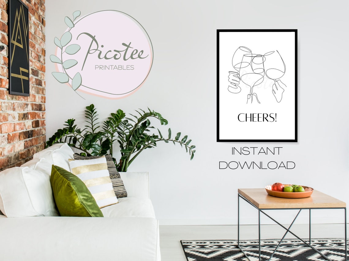 Cheers Drinks Art Print Line Drawing Drinking Buddies - Etsy