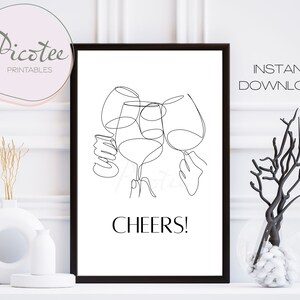 Cheers Drinks Art Print Line Drawing Drinking Buddies - Etsy