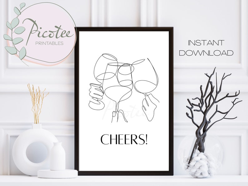Cheers Drinks Art Print Line Drawing Drinking Buddies - Etsy