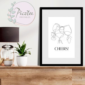 Cheers Drinks Art Print Line Drawing Drinking Buddies - Etsy