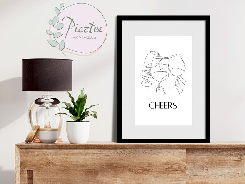 Cheers Drinks Art Print Line Drawing Drinking Buddies - Etsy