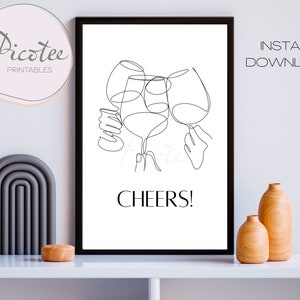 Cheers Drinks Art Print Line Drawing Drinking Buddies - Etsy