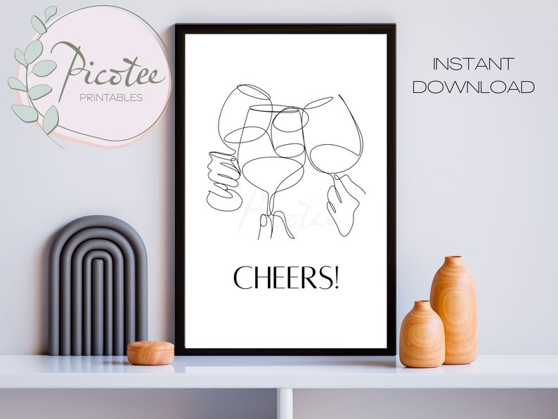 Cheers Drinks Art Print Line Drawing Drinking Buddies - Etsy