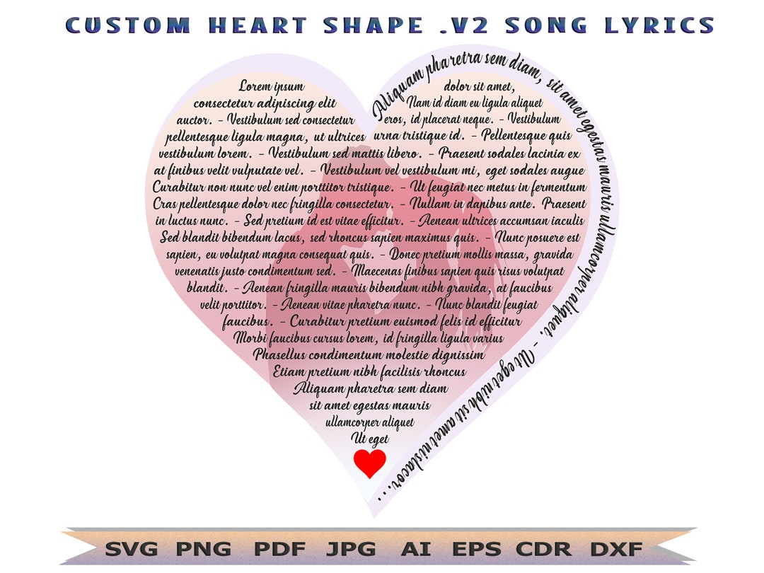 Custom Lyrics Heart Design .v2 SVG Wall Art | Any Wedding Song | Lyrics ...
