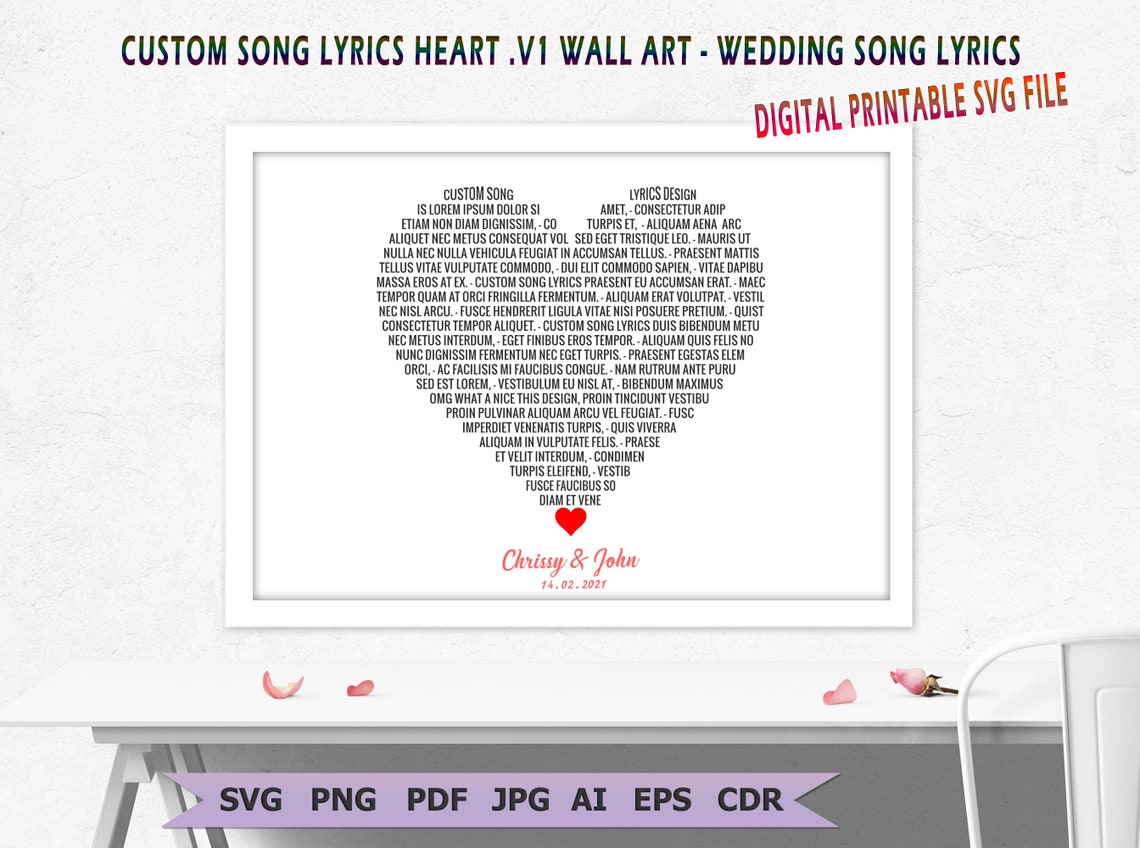 Custom Song Lyrics Heart Design SVG Wall Art Anniversary - Etsy