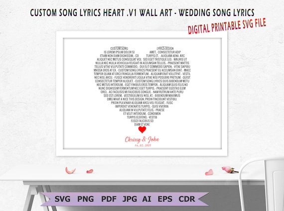 Custom Song Lyrics Heart Design SVG Wall Art Anniversary - Etsy