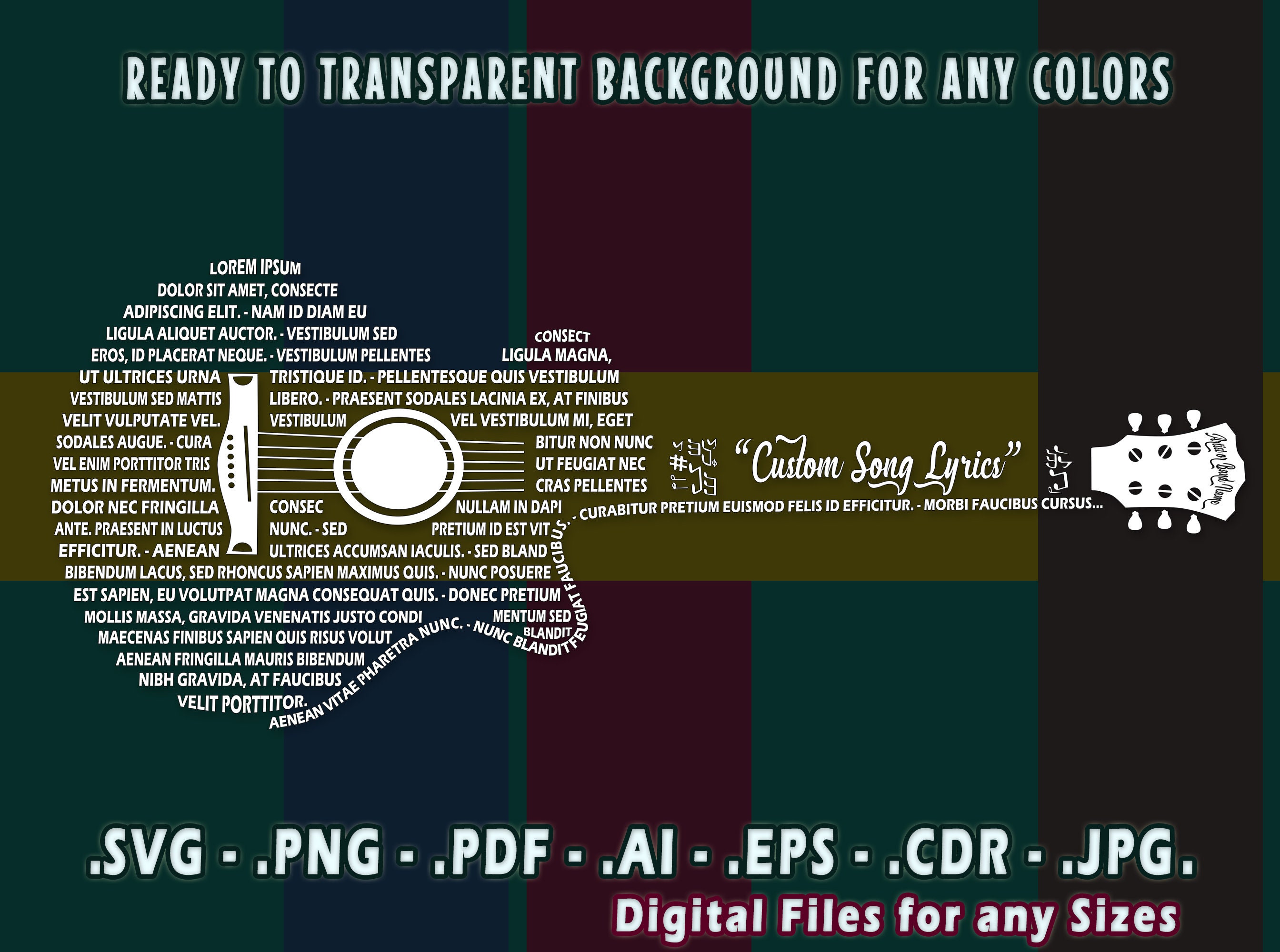 Custom Song Lyrics Acoustic Guitar Cutaway Black Edition, for Any Songs ...