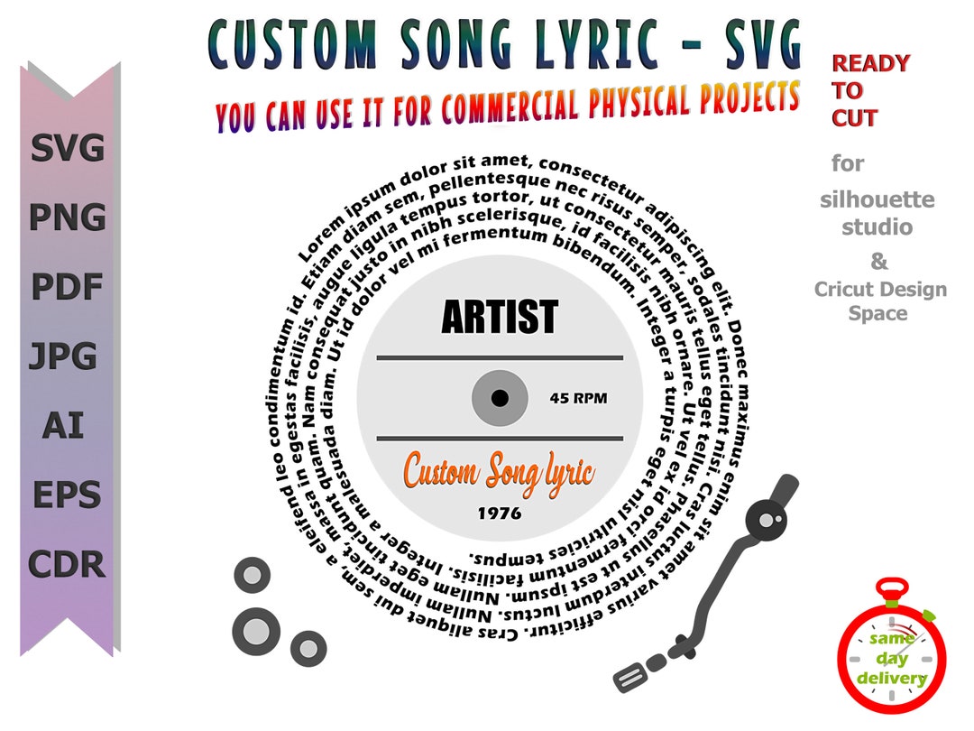 Song Lyrics SVG, Vinyl Record for Any Song, for Printing or Cutting - Etsy