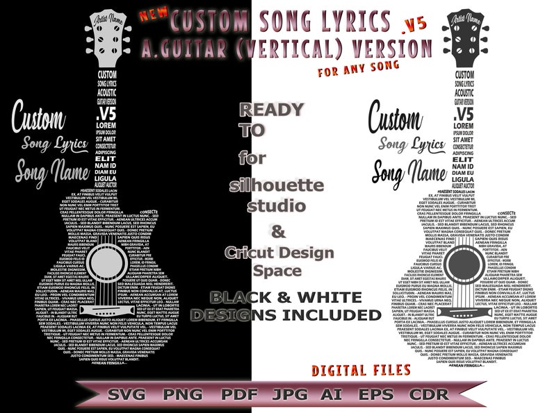 Custom Song Lyrics Acoustic Guitar Vertical Version .v5 | Cricut SVG ...